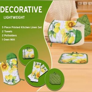 Lobyn Value Packs | Kitchen | Lemons 5 Pc Kitchen Towelincludes 2 Dish Towels Oven Mitt 2 ...
